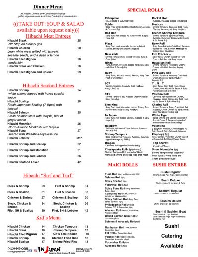 Menu – InJapan Japanese Steak Seafood & Sushi